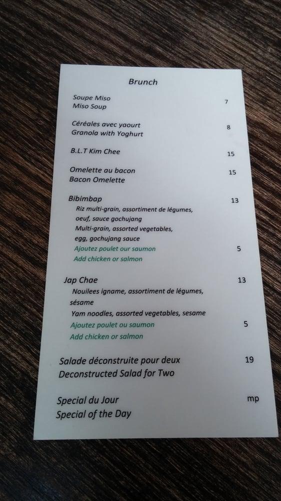Menu at Park restaurant, Westmount