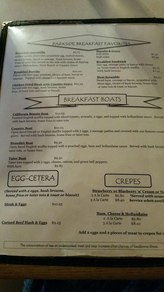 Menu at Parkside Cafe, Medford