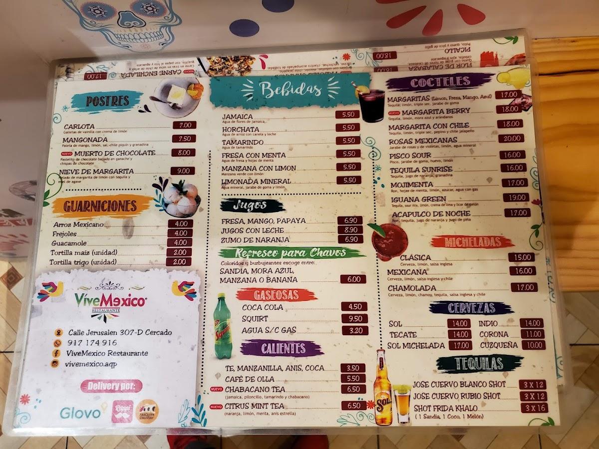 Menu at Restaurante Vive Mexico, Arequipa