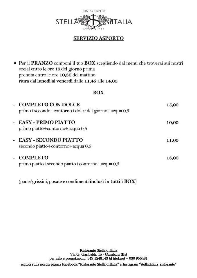 Menu da Ristorante Stella D'Italia, Gambara