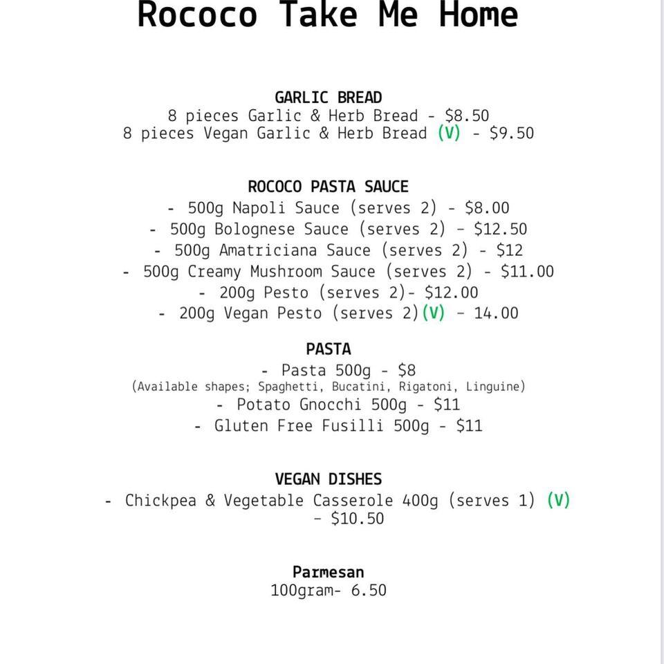Menu at Rococo St Kilda restaurant, Saint Kilda, 85/91 Acland St