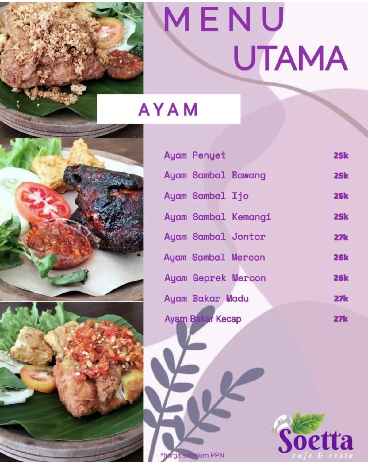 Menu at Soetta Cafe Resto, Balikpapan