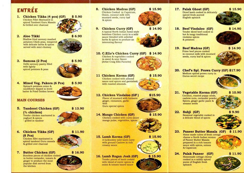 Menu at Tandoori Guru restaurant, Whyalla, 76 Essington Lewis Ave