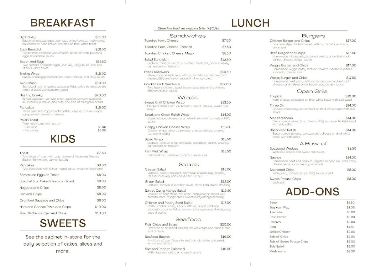 Menu at The Bottlebrush Cafe, Pittsworth