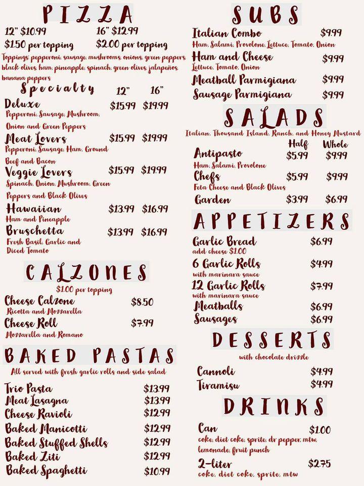 Menu at Verona’s Pizza pizzeria, Bellbrook
