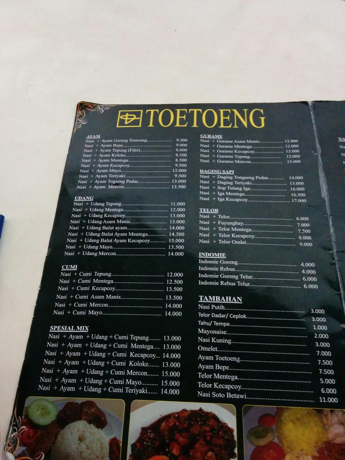 Menu at Waroeng Toetoeng restaurant, Sendangadi