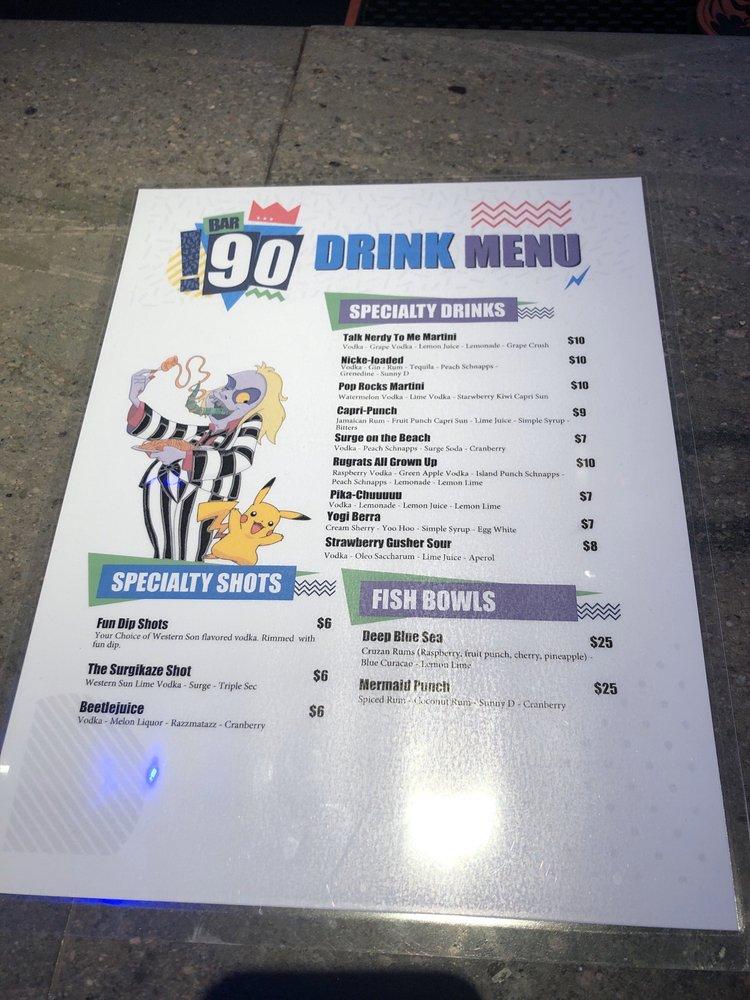 Menu at Bar 90, Rochester