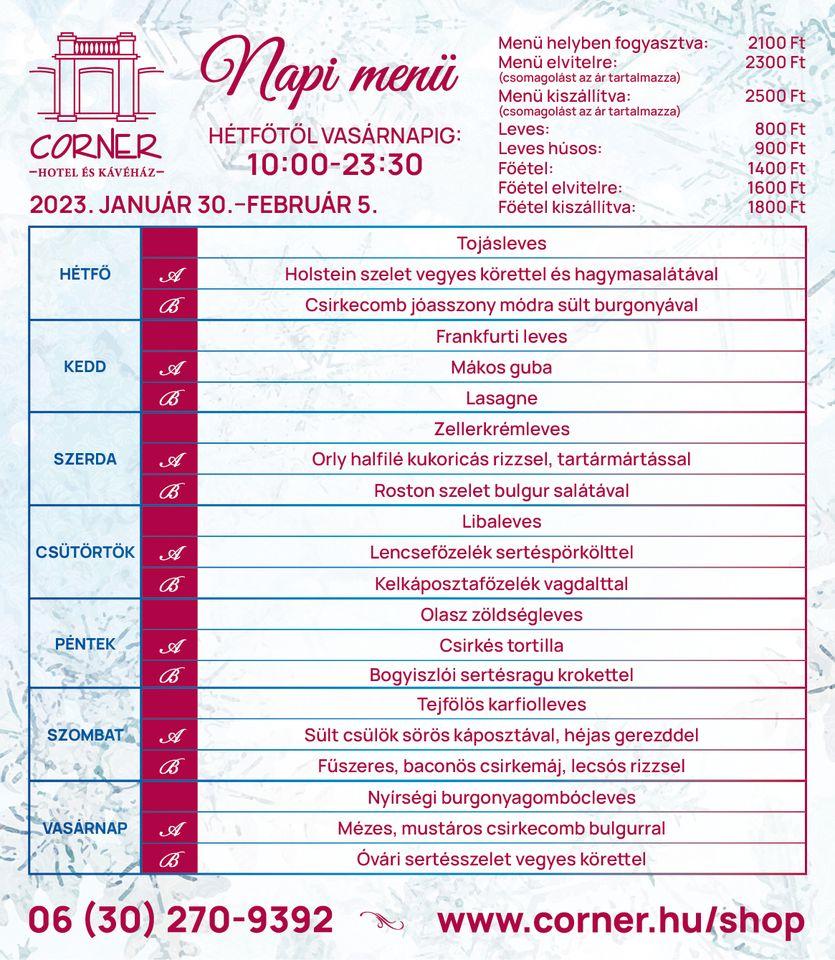 Menu at Corner Hotel and Cafe, Dunaújváros