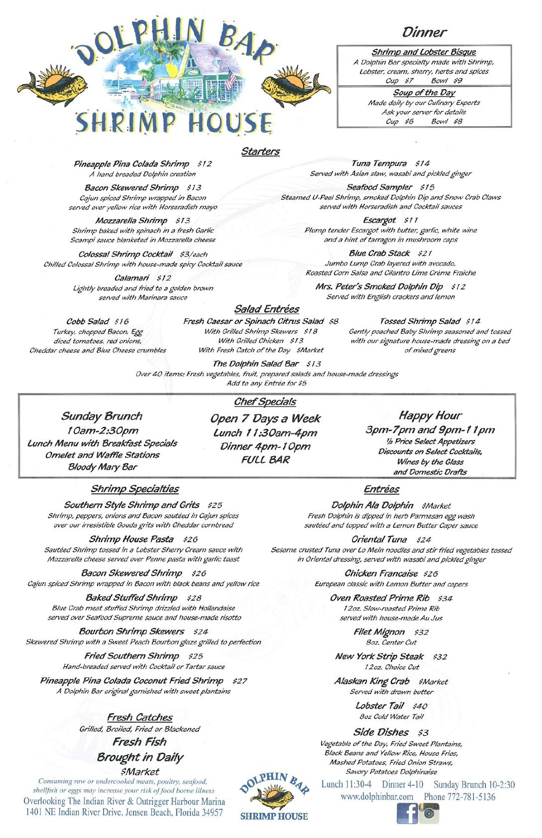 Menu at Dolphin Bar and Shrimp House, Jensen Beach