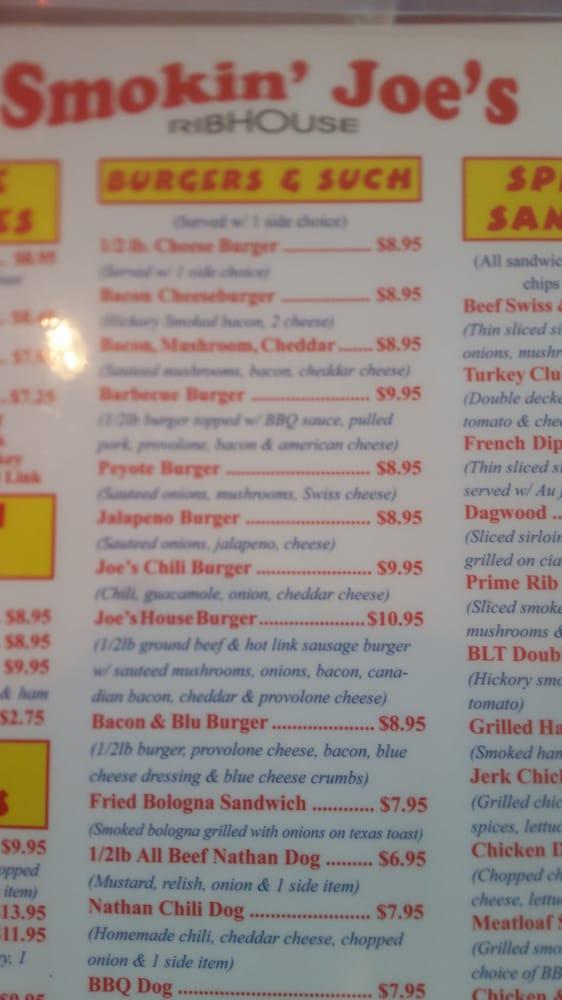 Menu at Smokin' Joe's Ribhouse BBQ, Rogers