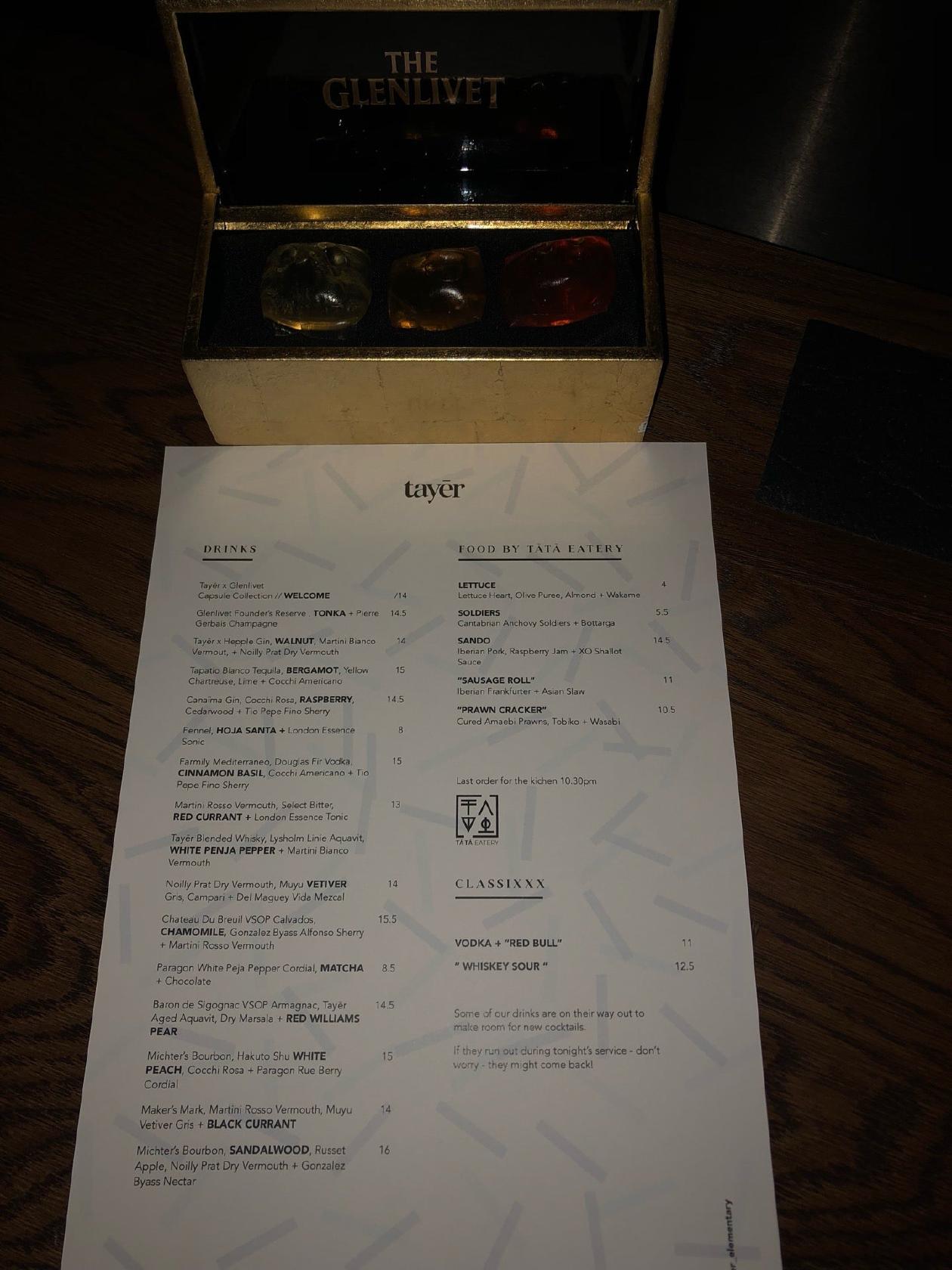 Menu at Tayēr + Elementary pub & bar, London