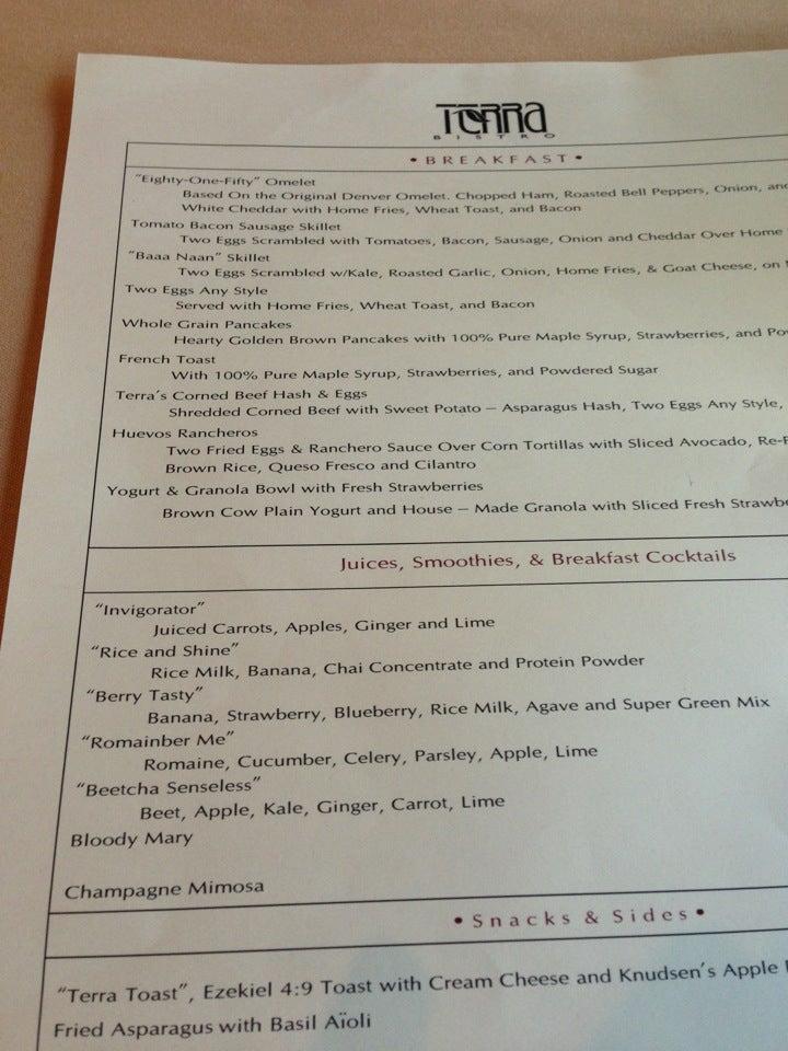 Menu at Terra Bistro restaurant, Vail