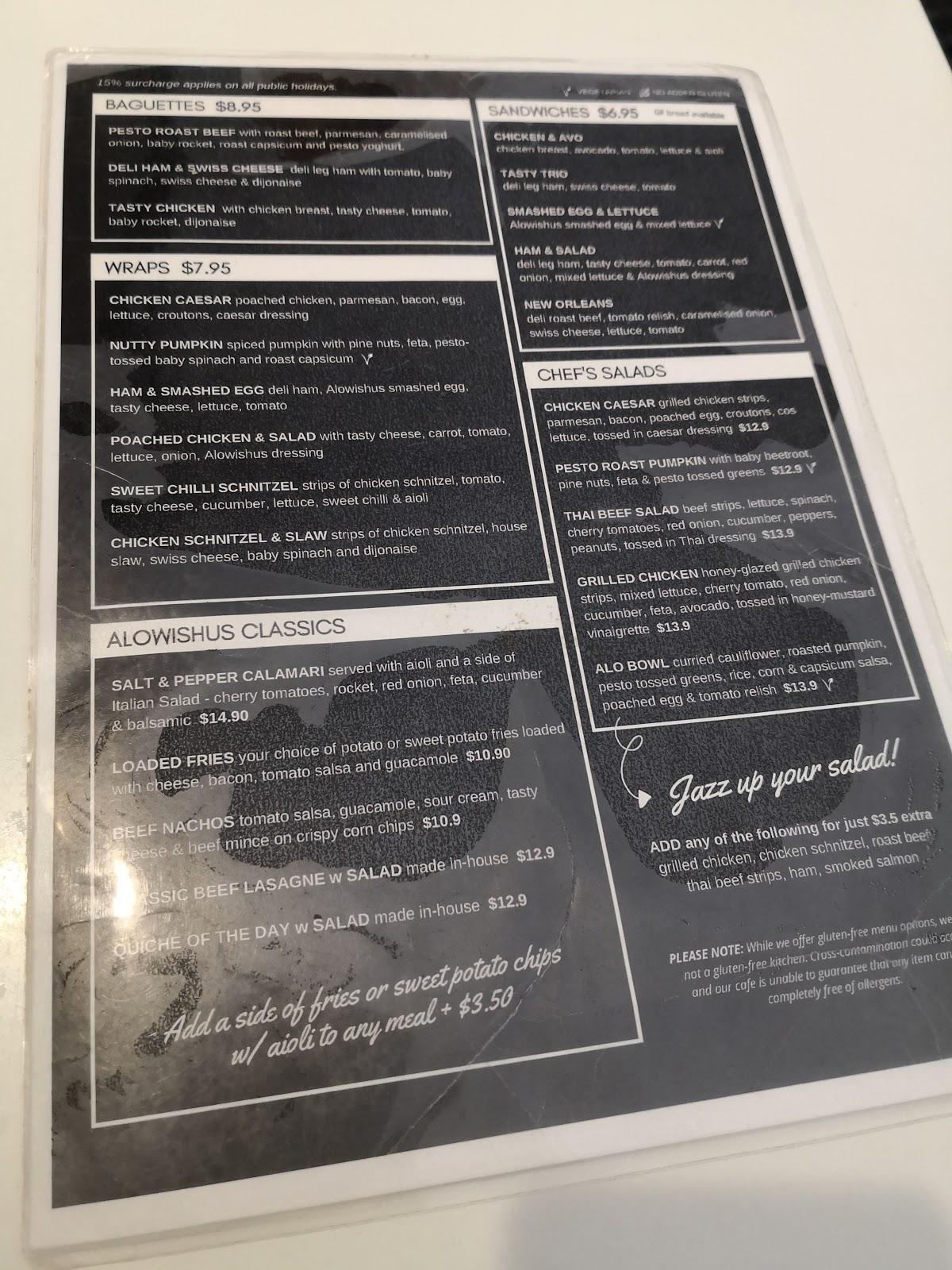 Menu at Alowishus Delicious restaurant, Bundaberg Central