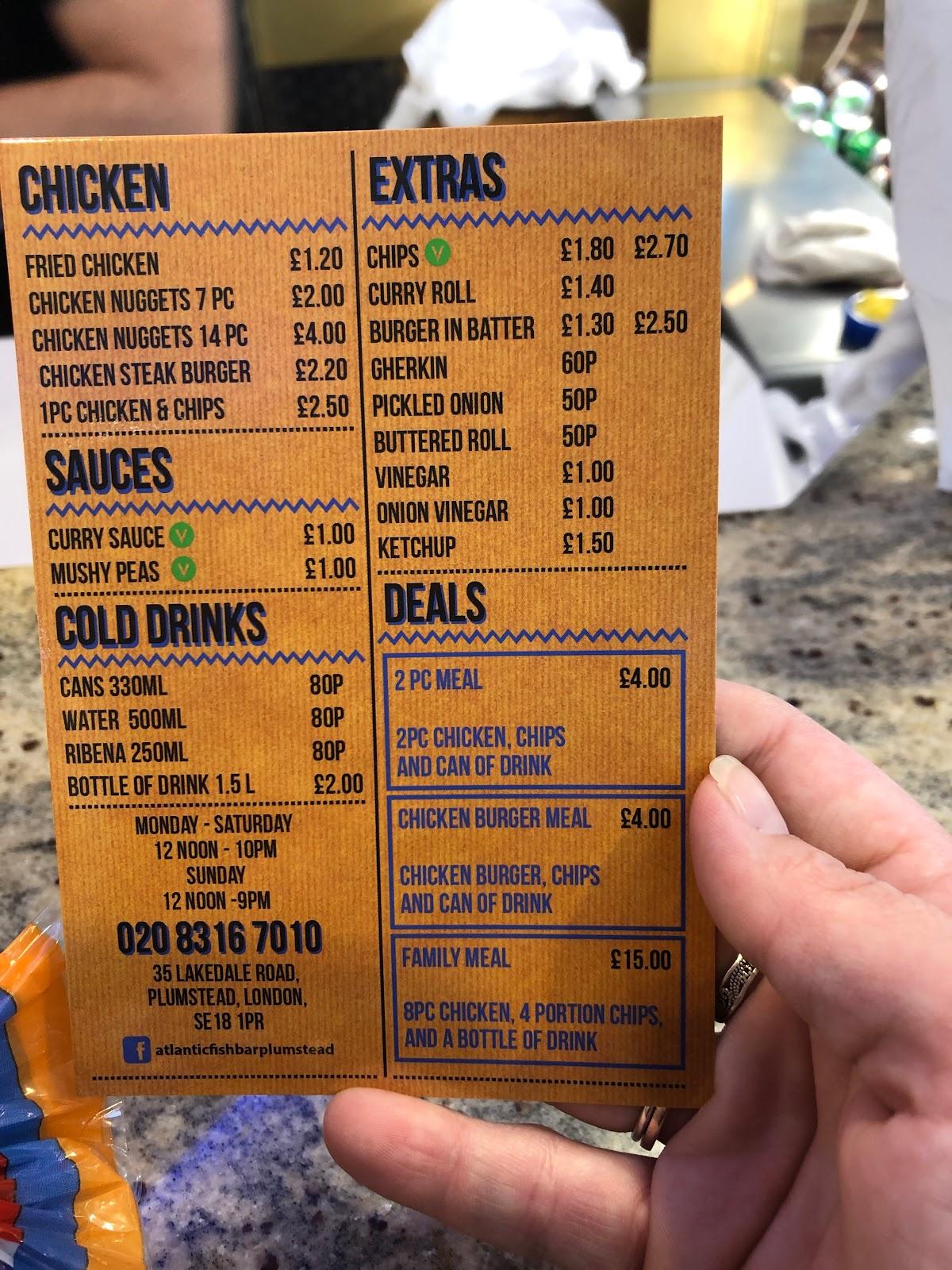 Menu at Atlantic Fish Bar Plumstead, London, 35 Lakedale Rd