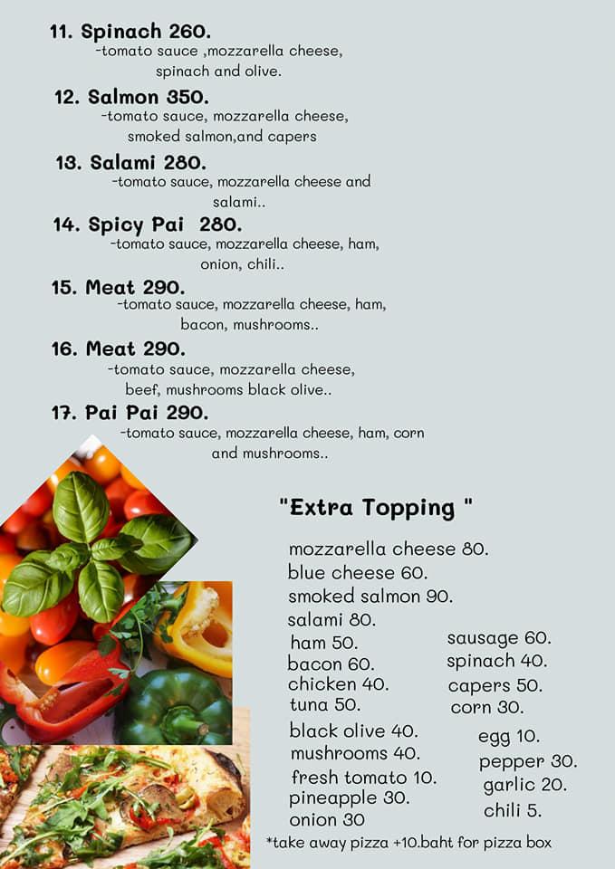 Menu at Baanpizza pai pizzeria, Thailand
