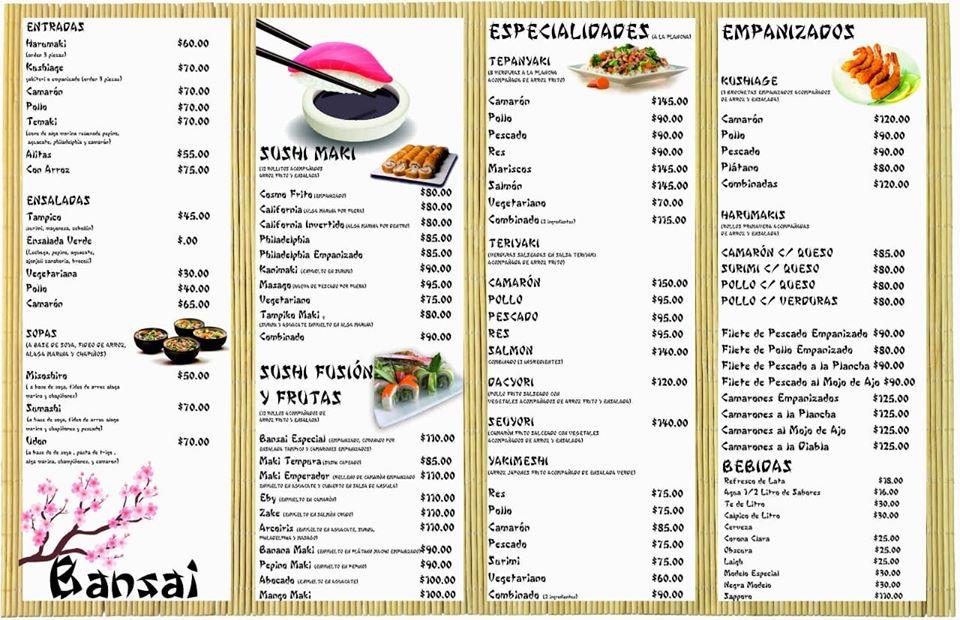 Menu at Banzai Comida Oriental and Sushi restaurant, Guadalajara