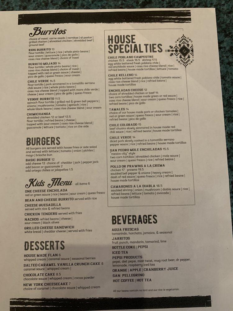 Menu at Casa Rios Grill pub & bar, Redding