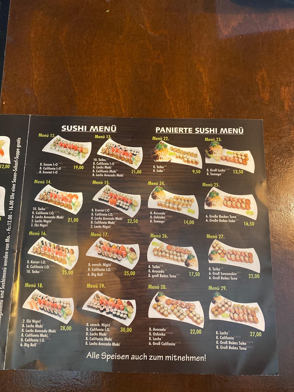 Menu at Coco's Asia & Sushi restaurant, Berlin