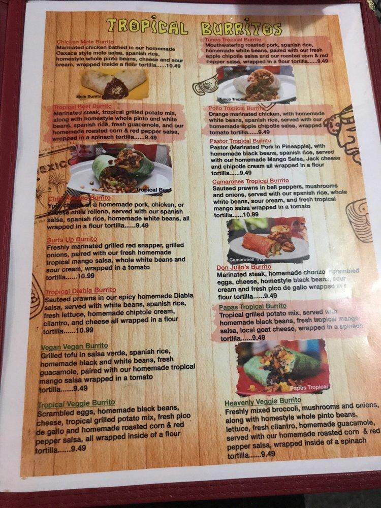 Menu at Don Julio's restaurant, Rohnert Park