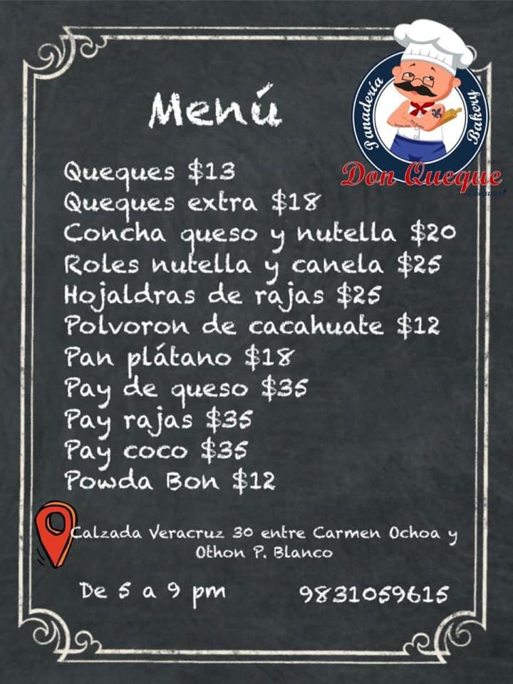 Menu at Don Queque, Chetumal, calle 22 de enero esquina boulevard