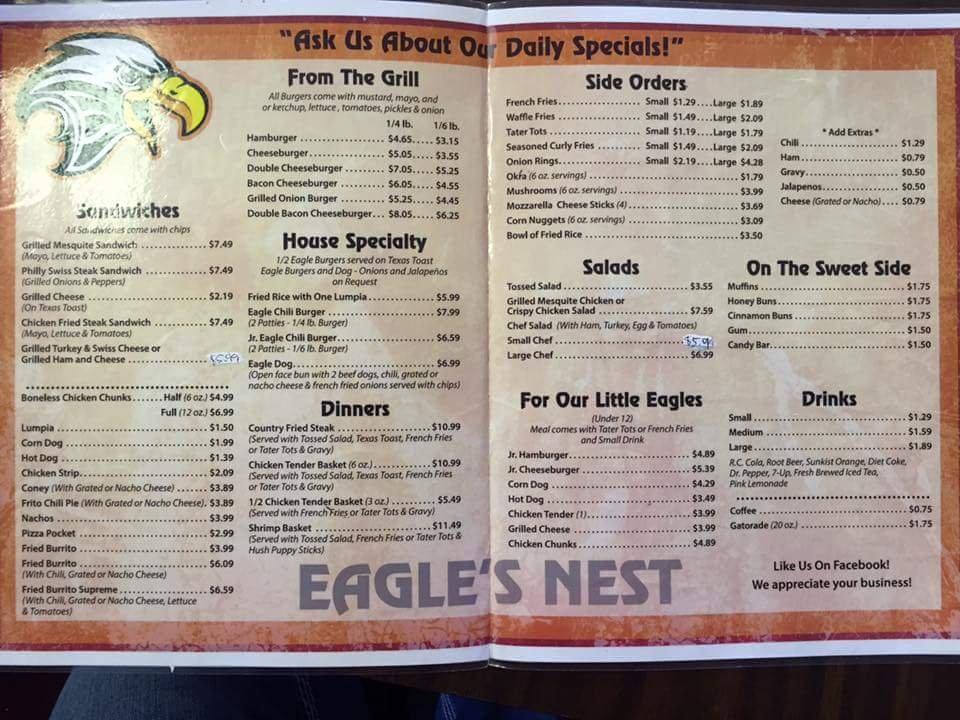 Menu at Eagle's Nest Restaurant, Watonga