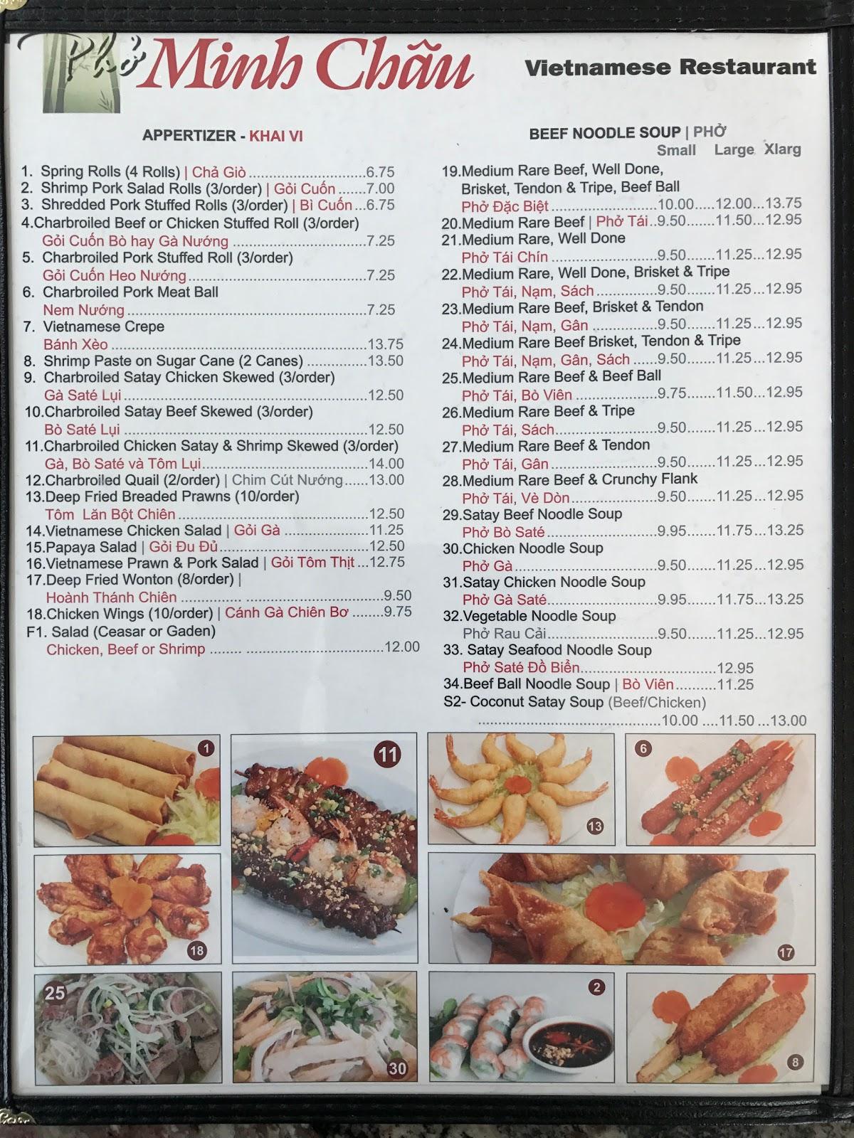 Menu at Minh Chau Restaurant, Calgary