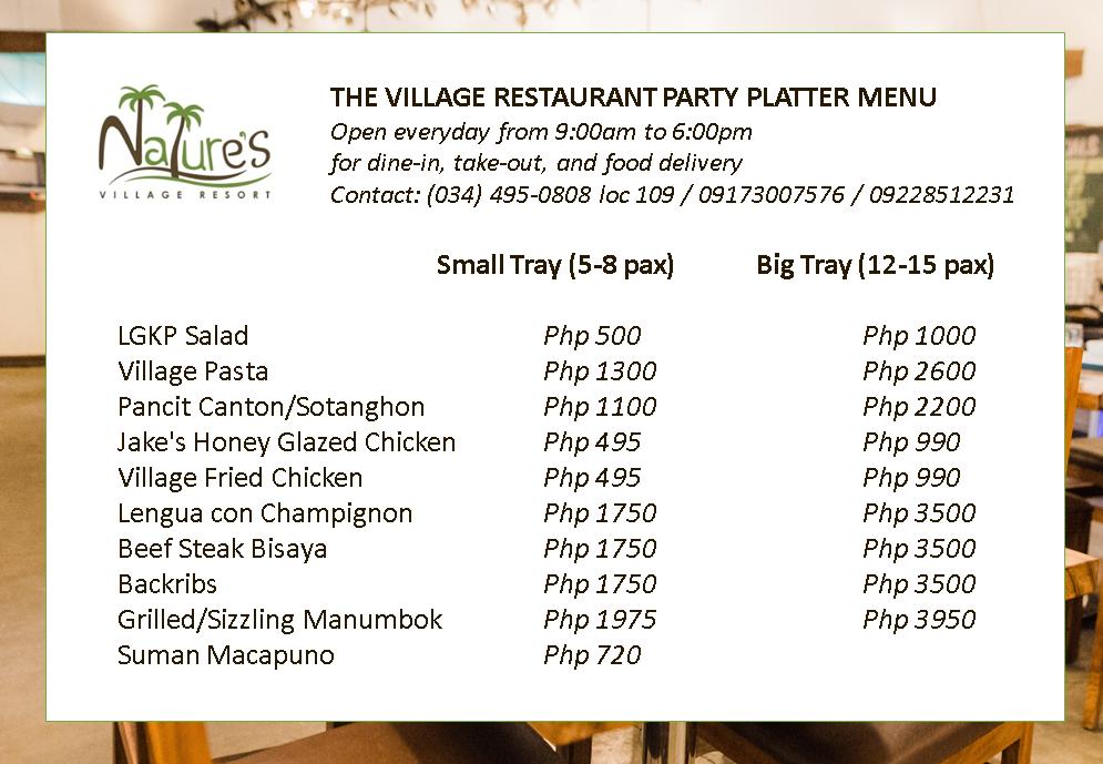 Menu at Nature's Village Resort restaurant, Talisay City