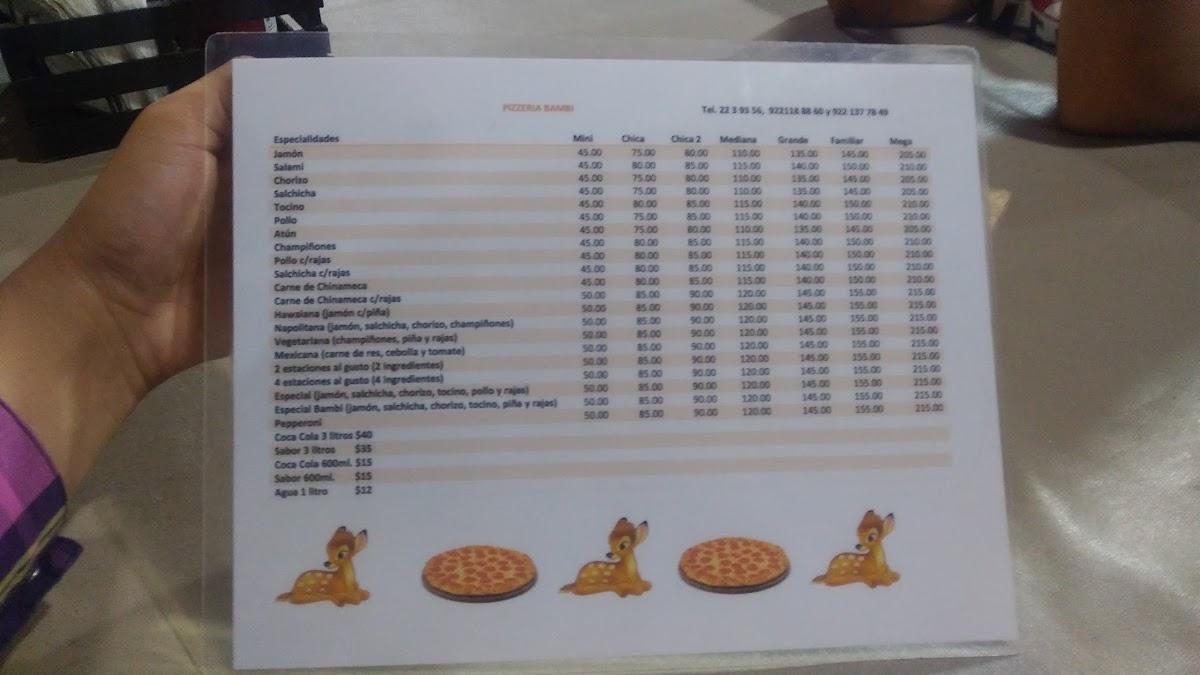 Carta de PIZZERIA BAMBI, Minatitlán