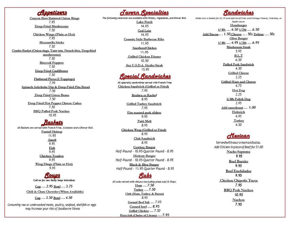 Menu at Remus Tavern pub & bar, Remus