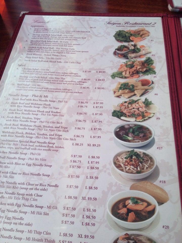 Menu at Saigon 2 Restaurant, San Leandro