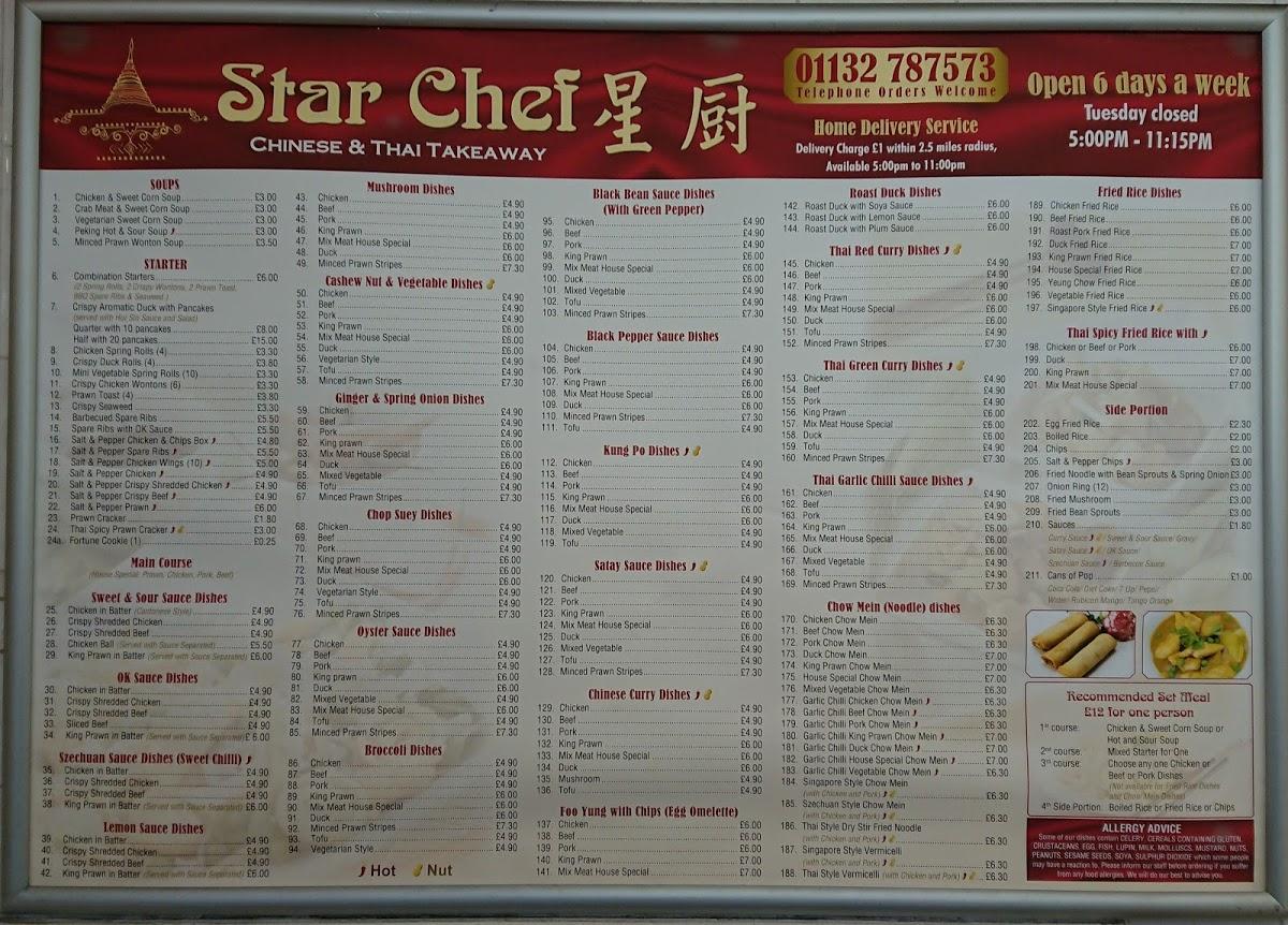 Menu at Star Chef fast food, Leeds