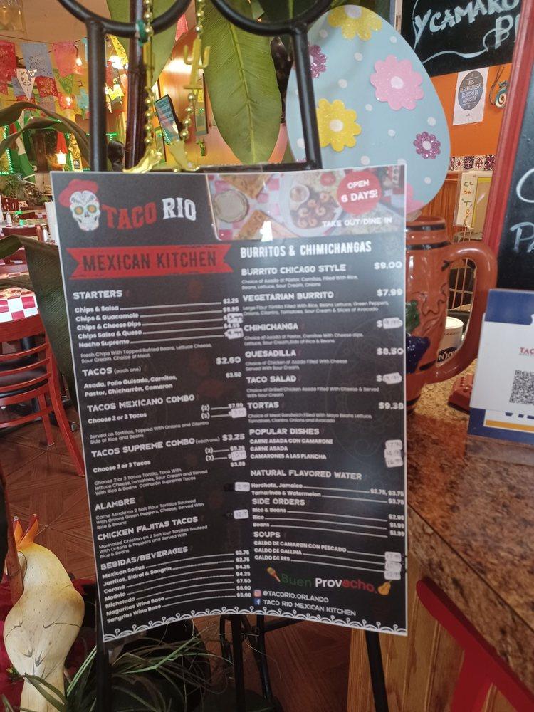 Menu at Taco Rio Mexican Kitchen restaurant, Orlando