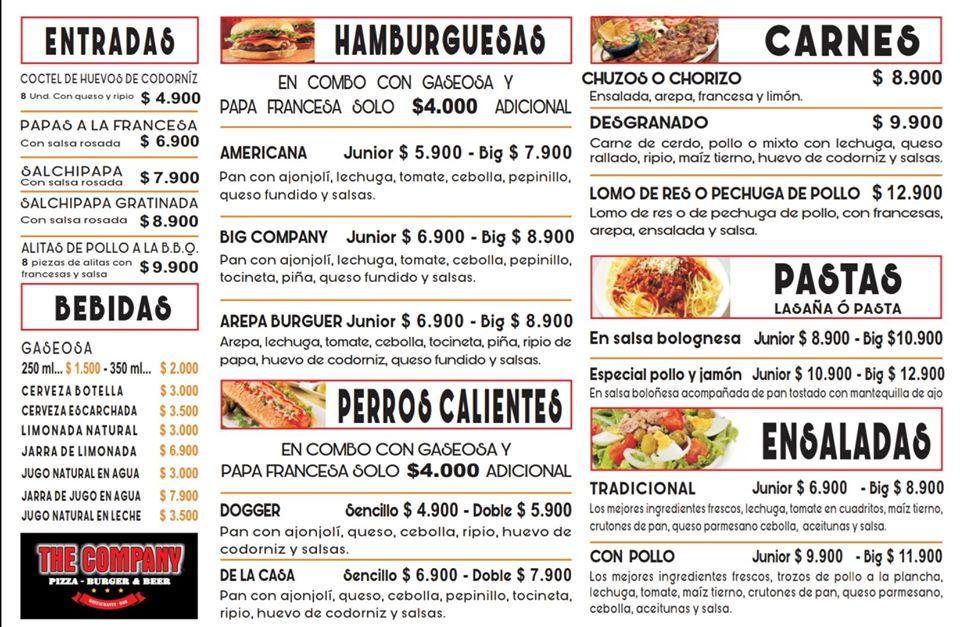 Menu at The Company restaurant, Dosquebradas