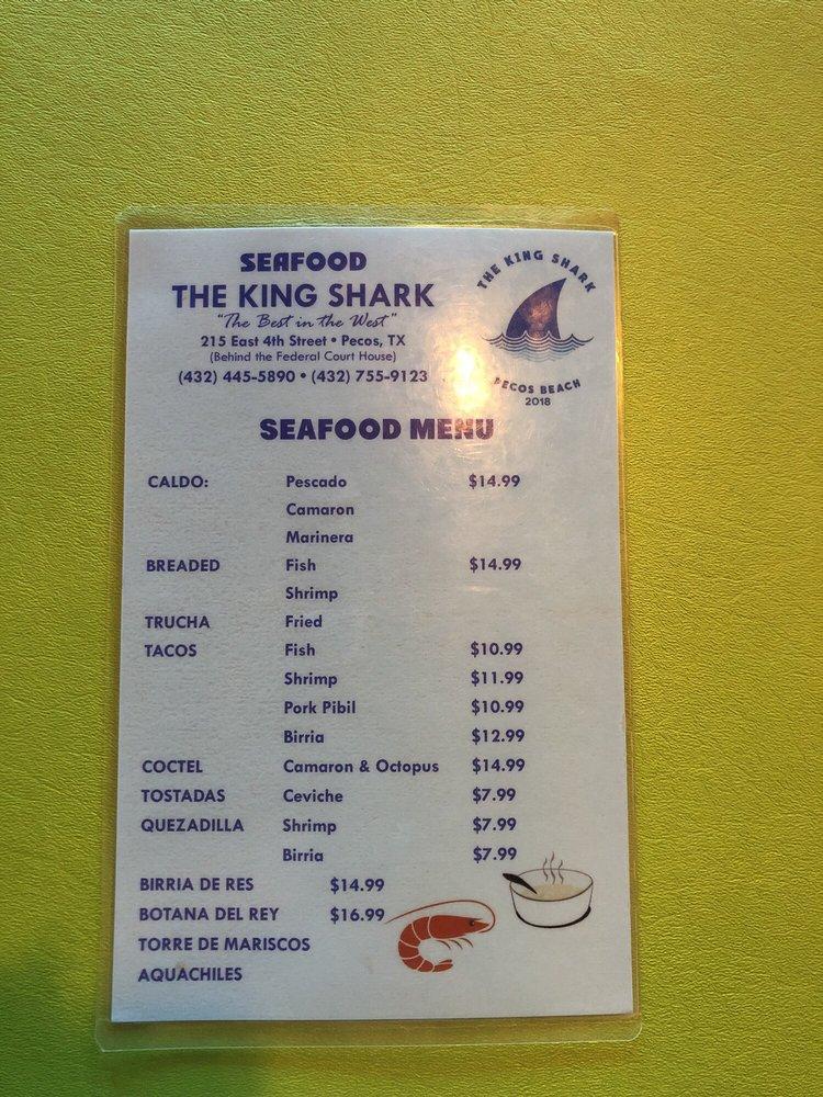 Menu at The King Shark Seafood and Mexican kitchen restaurant, Pecos