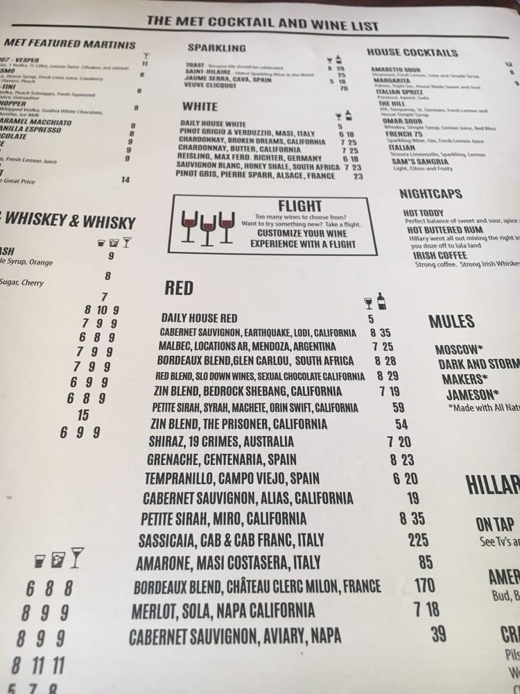 Menu at The Met pub & bar, Lima