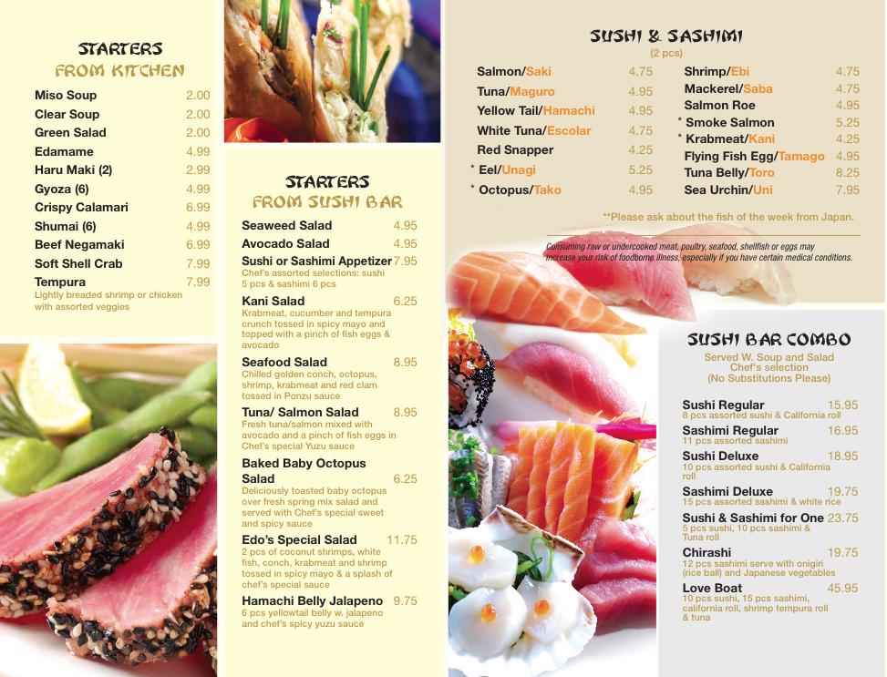 Menu at EDO Sushi restaurant, Ocala