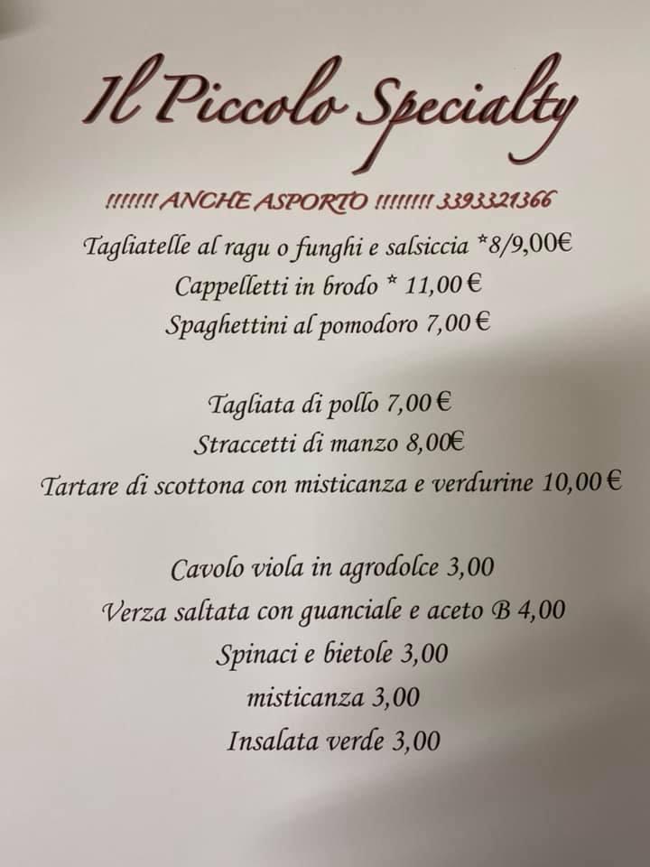 Menu at Piccolo Bar, Scandiano
