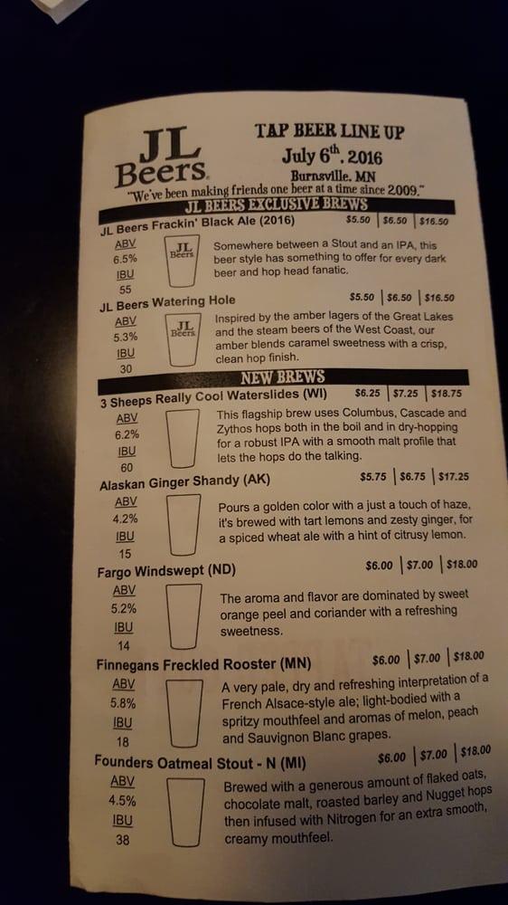 Menu at JL Beers Burnsville pub & bar, Burnsville