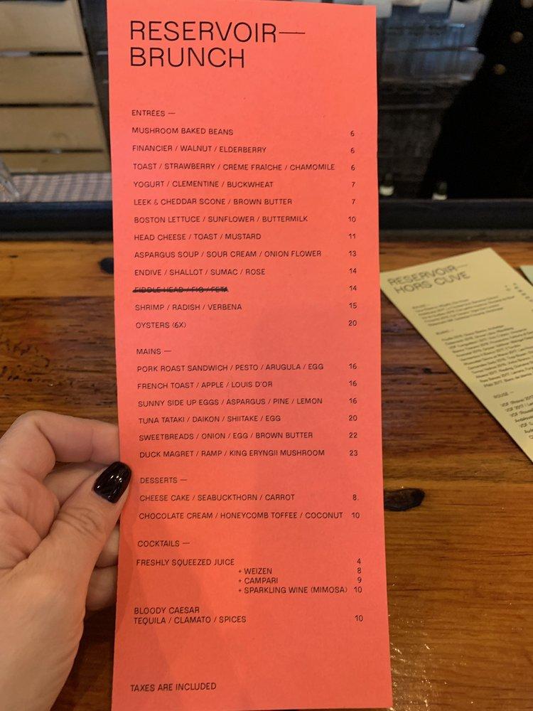 Menu at Reservoir pub & bar, Montréal