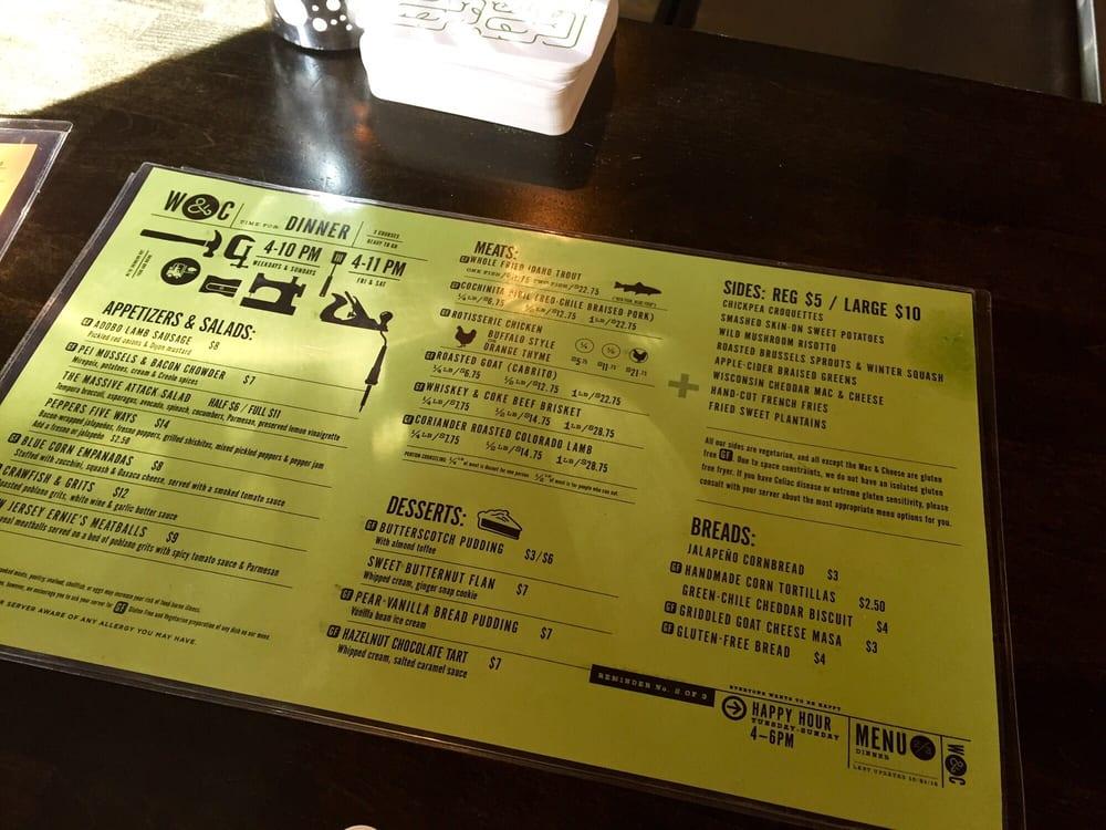 Menu at Work & Class pub & bar, Denver