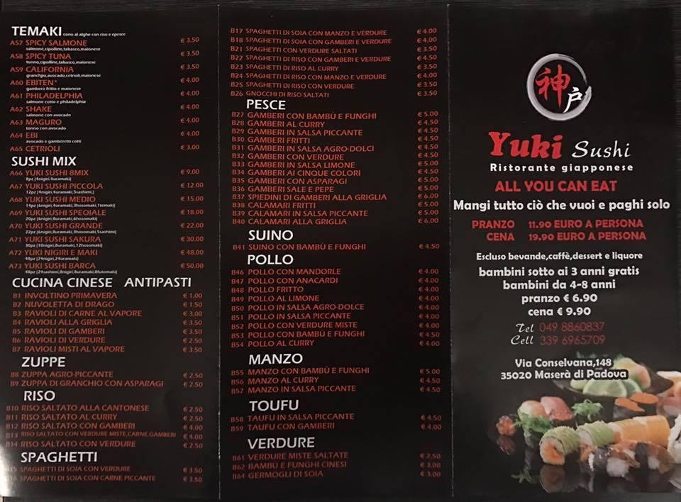 Menu at Yuki Sushi - Ristorante Giapponese, Maserà di Padova