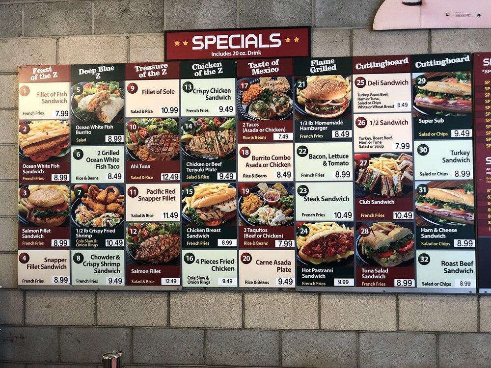 Menu at Z's Place restaurant, Vernon