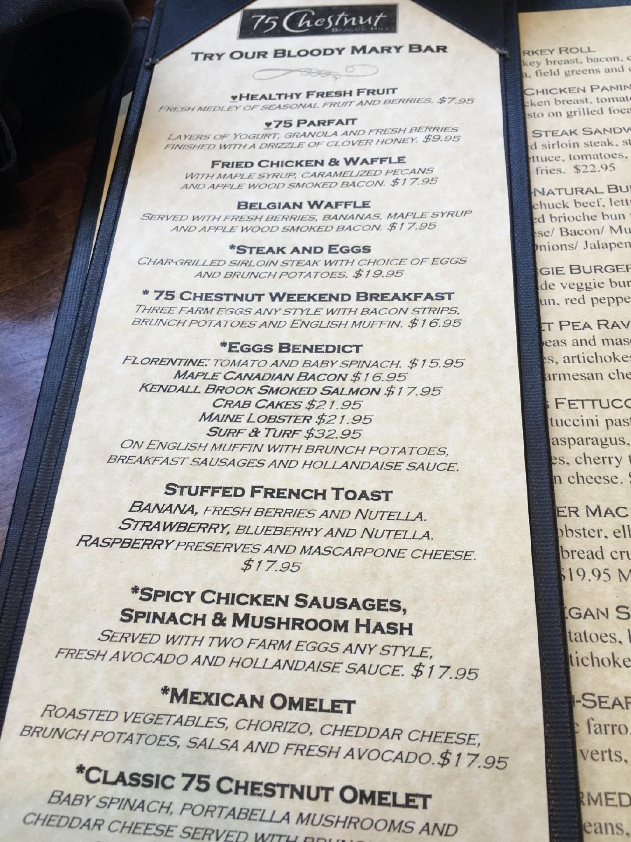 Menu at 75 Chestnut steakhouse, Boston, 75 Chestnut St
