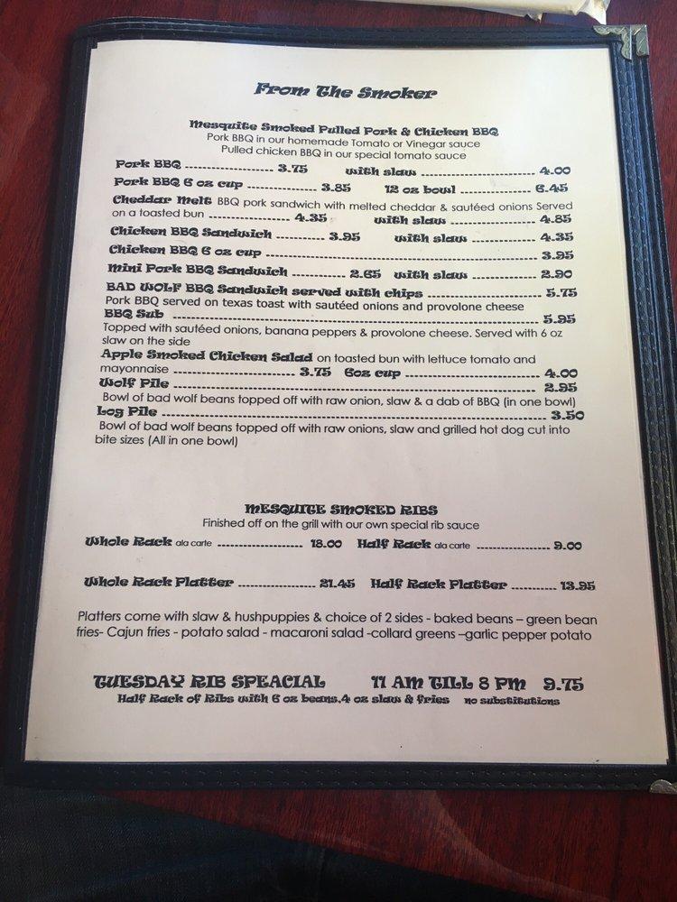 Menu at Bad Wolf Bab b q BBQ, Roanoke, Williamson Rd