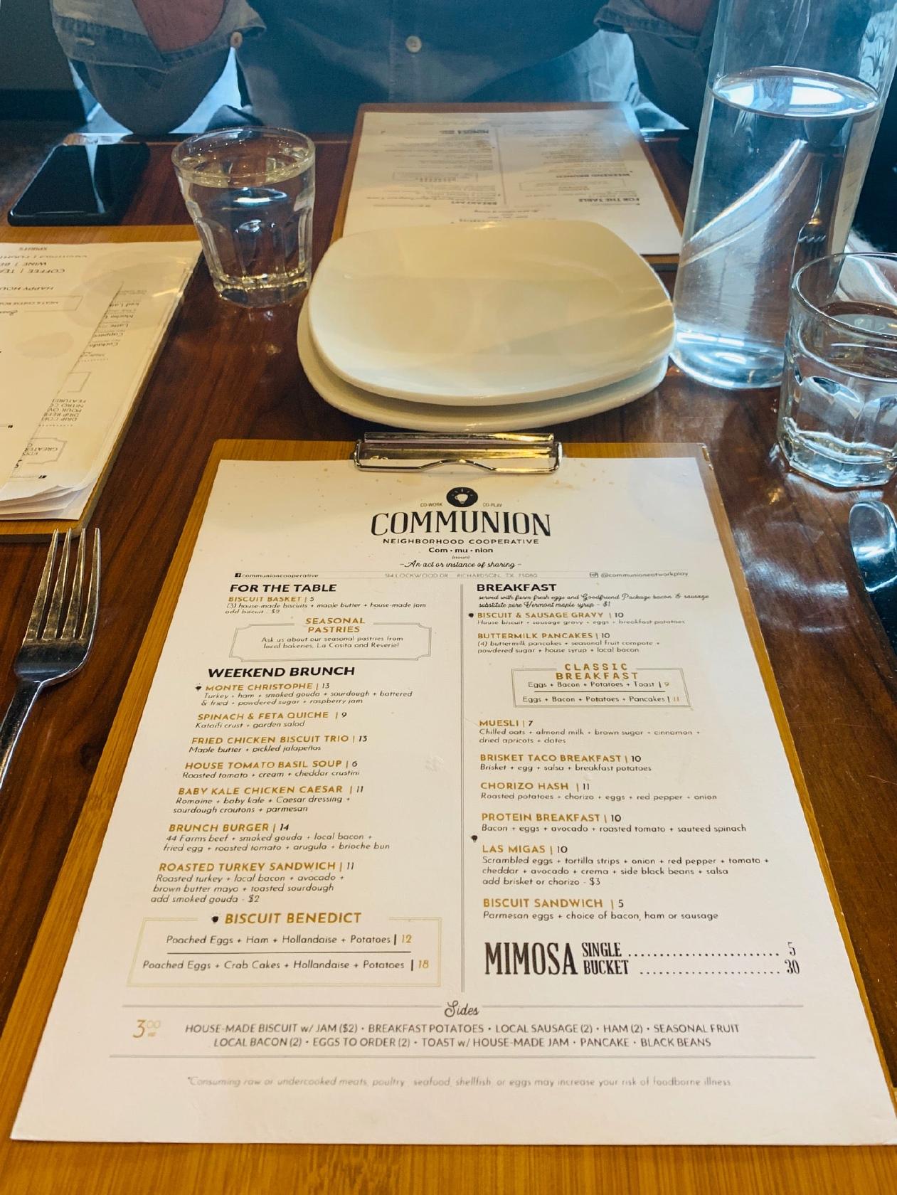 Menu at Communion Coffee, Coworking, Events Venue restaurant, Richardson