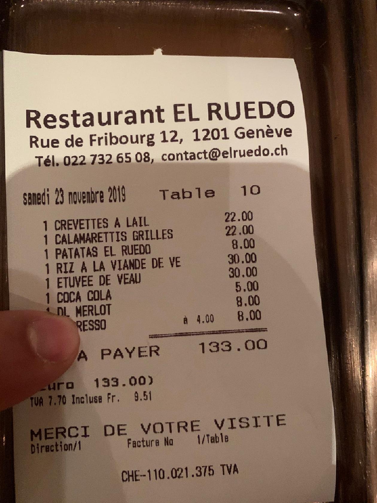 Speisekarte von El Ruedo, Genf