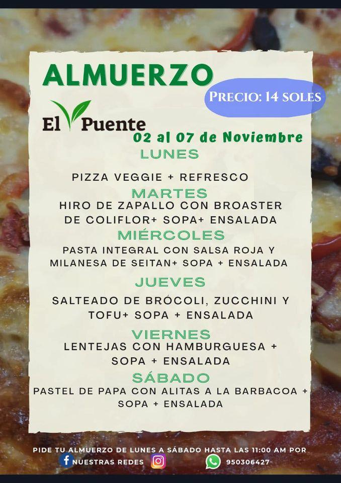 Menu at Restaurante Vegetariano "El Puente" - "Snow Panda", Peru