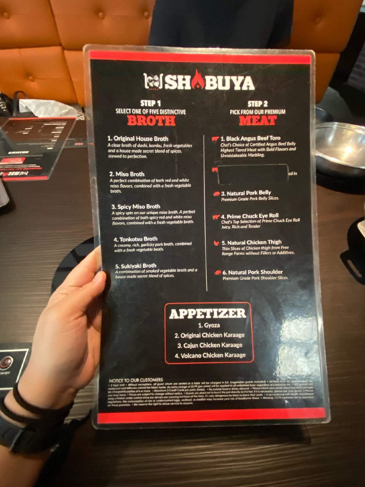 Menu at SHABUYA restaurant, Honolulu