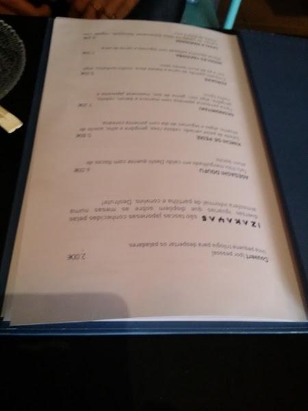Menu at SHIKO - TASCA JAPONESA restaurant, Porto