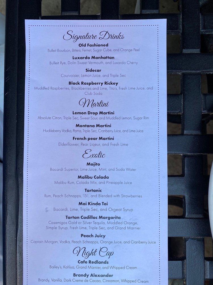 Menu at Tartan of Redlands pub & bar, Redlands, 24 E Redlands Blvd